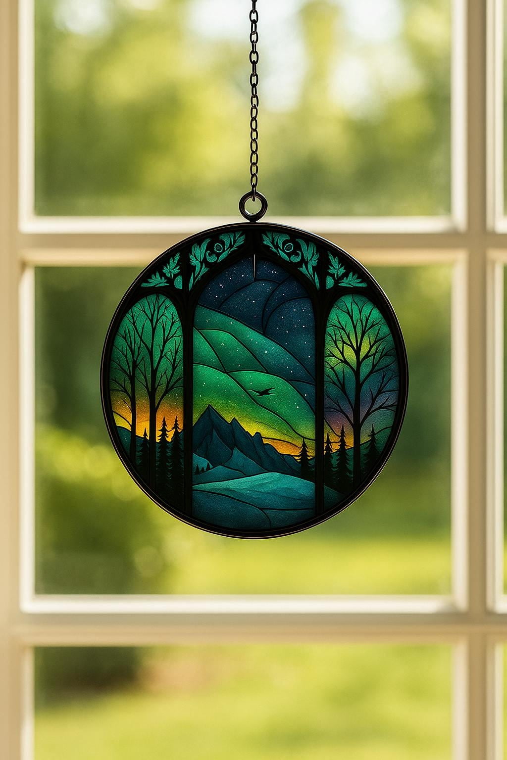 Winter Night Acrylic Suncatcher Window Hanging, Single-Sided UV Printed ...