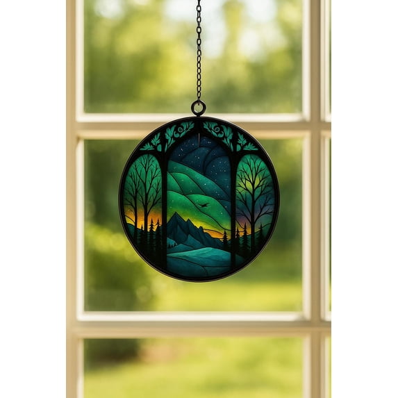 Winter Night Acrylic Suncatcher Window Hanging, Single-Sided UV Printed ...