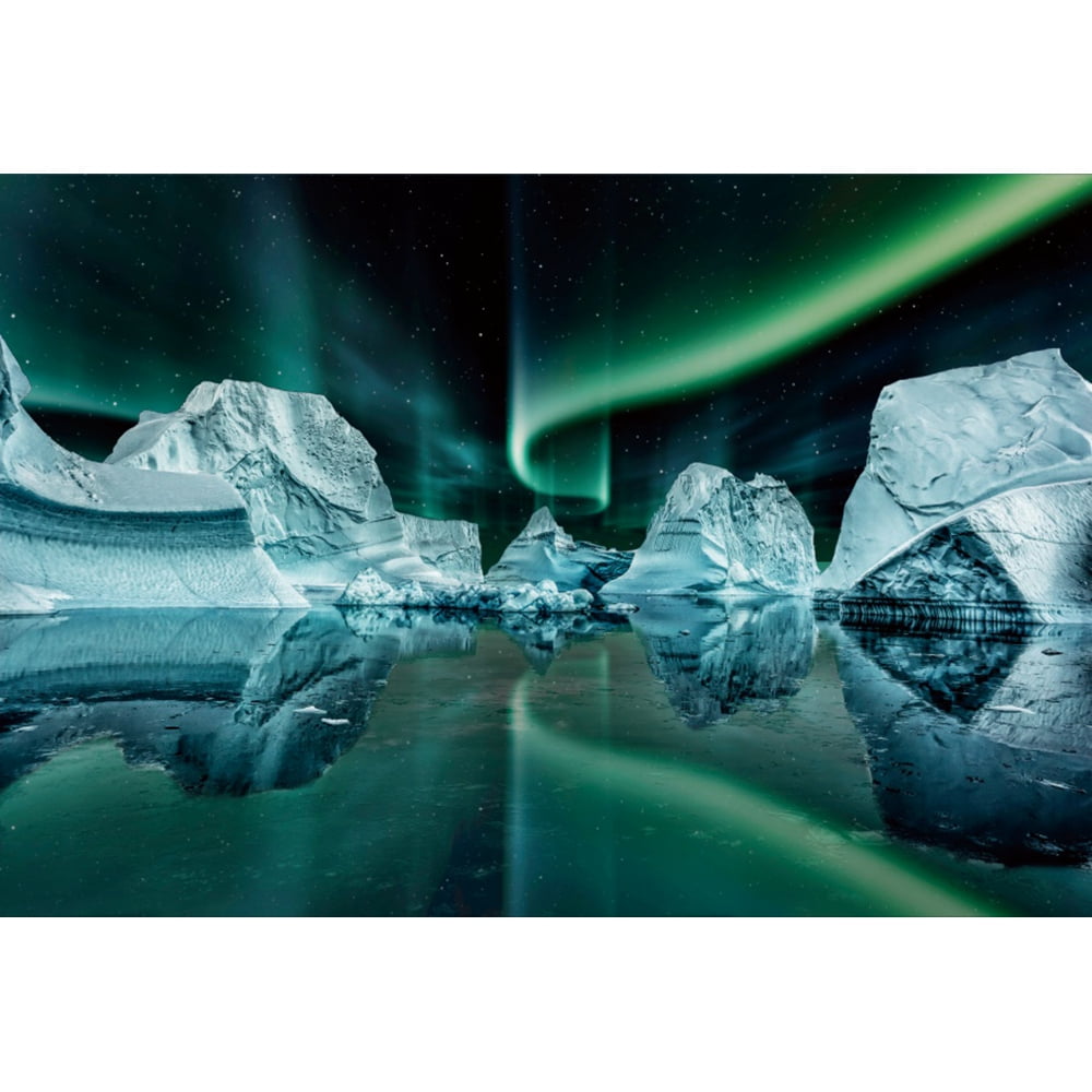 Winter Night Aurora Natural Scene Backdrop Arctic Snow Capped Mountains ...