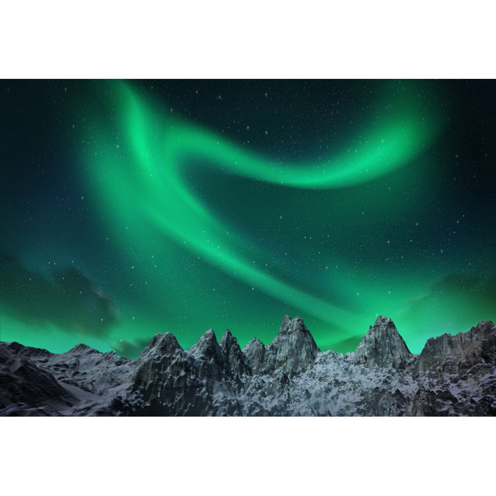 Winter Night Aurora Natural Scene Backdrop Arctic Snow Capped Mountains ...