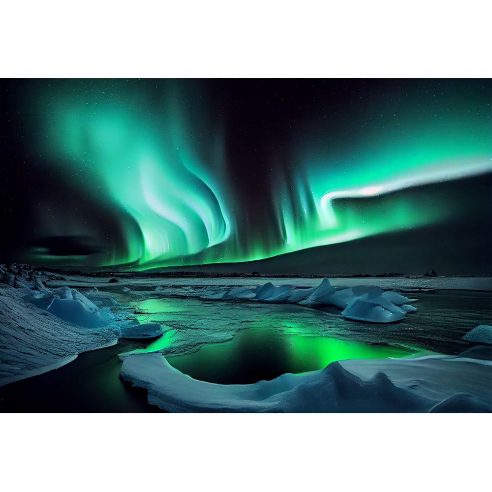 Winter Night Aurora Natural Scene Backdrop Arctic Snow Capped Mountains ...