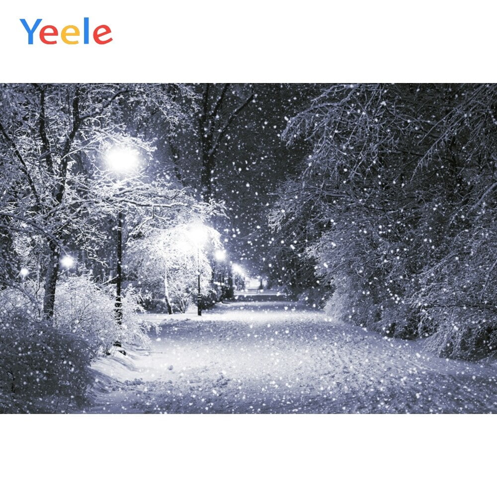 Winter Night Tree Snowflake Bokeh Road Nature Photography Backdrops ...