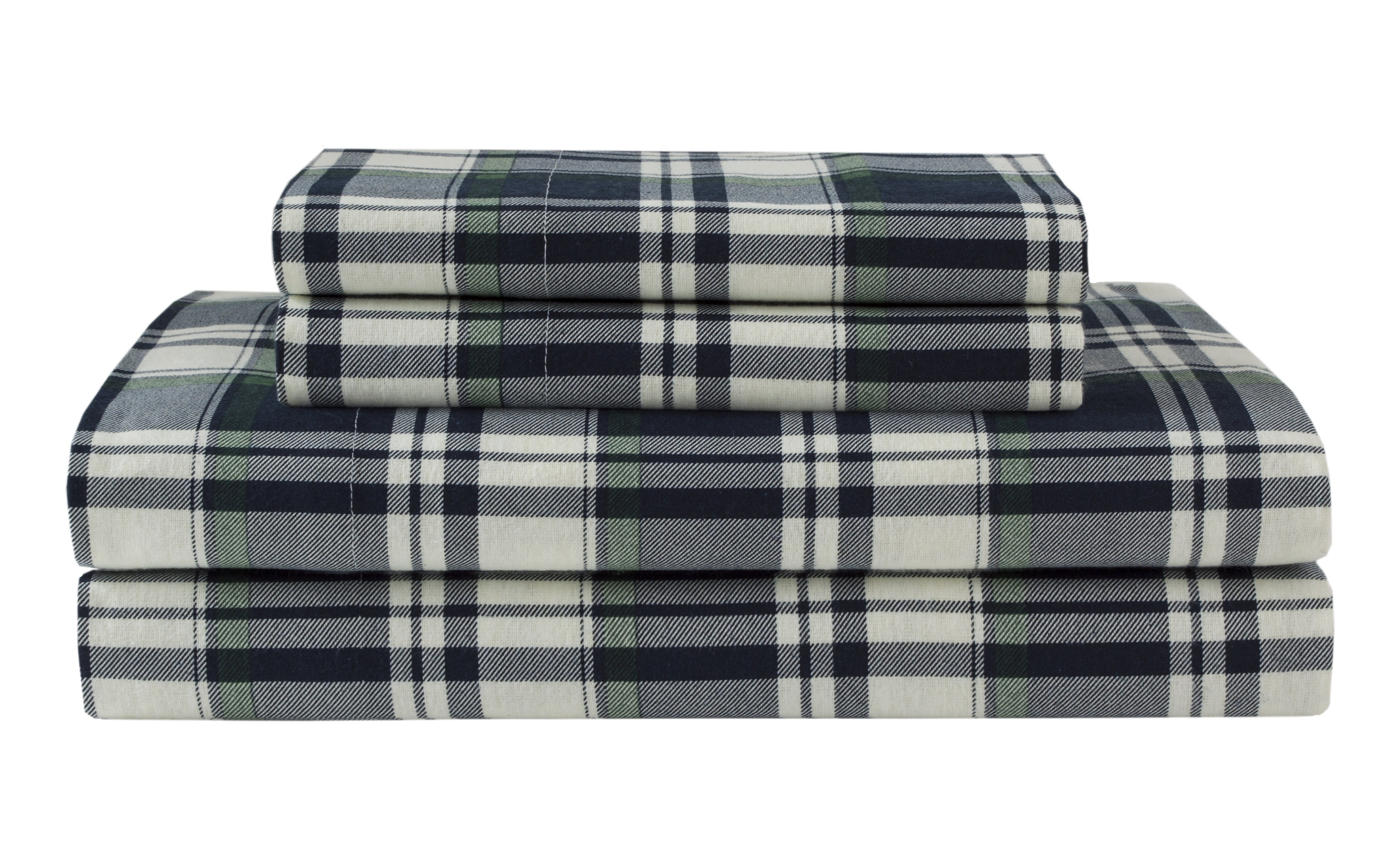 Winter Nights Cotton Flannel Sheet Set, Queen, Navy Plaid - Walmart.com