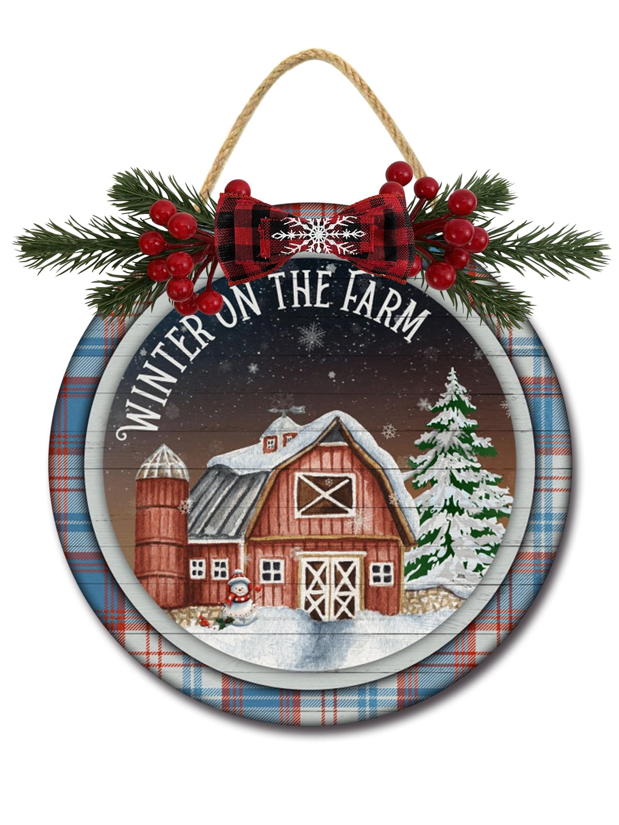 Winter On The Farm Sign Front Door Porch Decorations, Round Rustic Wood ...