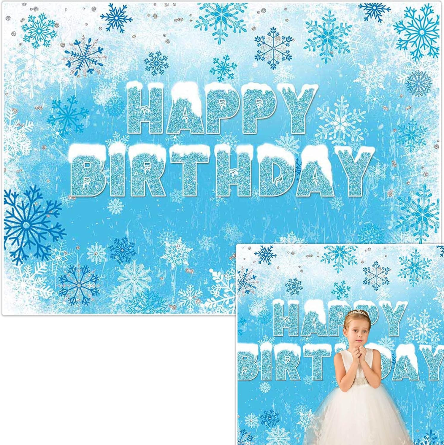 Winter Onederland Happy Birthday Backdrop for Princess Girl 7x5ft White ...