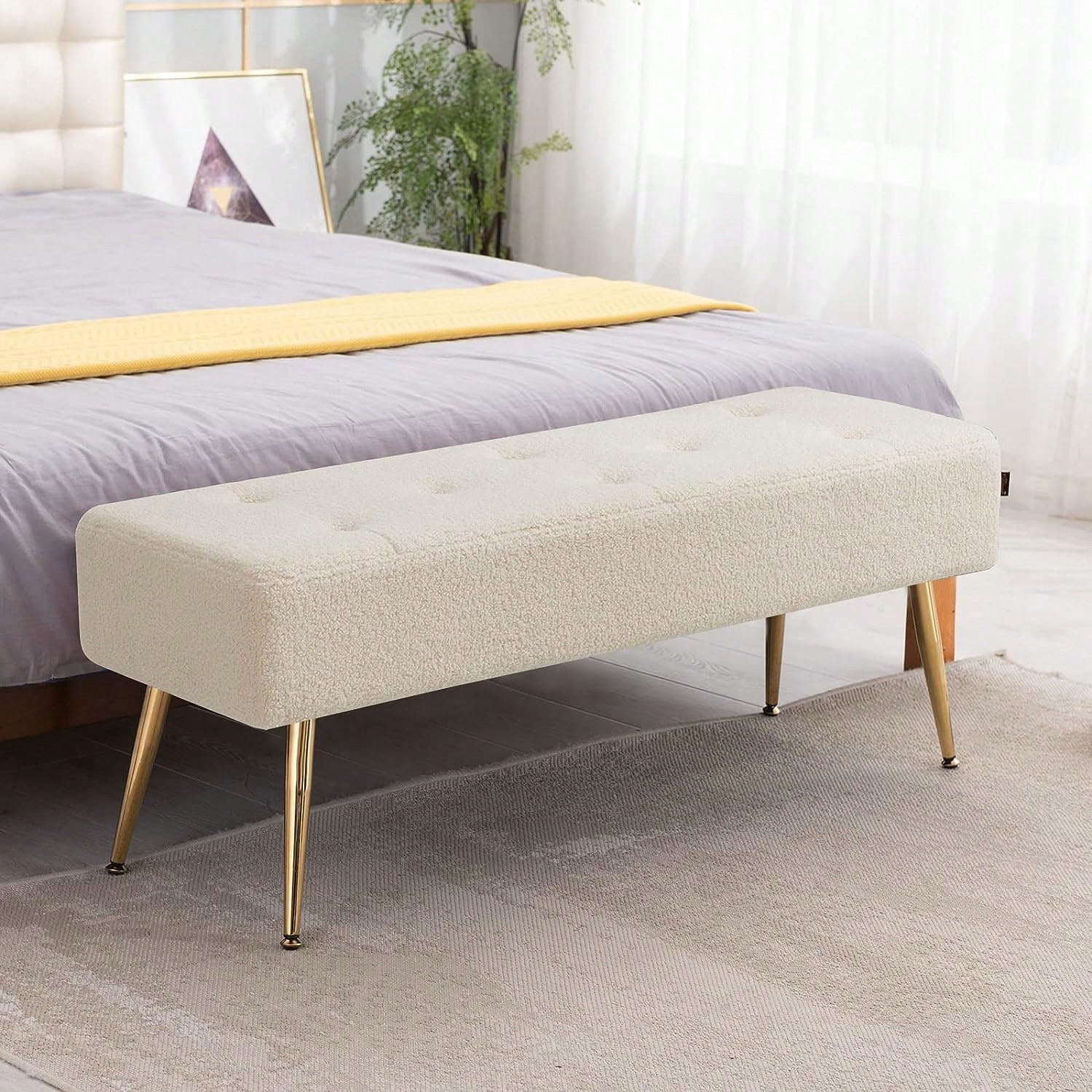 Winter Ottoman Bench Modern Upholstered Bed Bench Button Tufted End Of ...