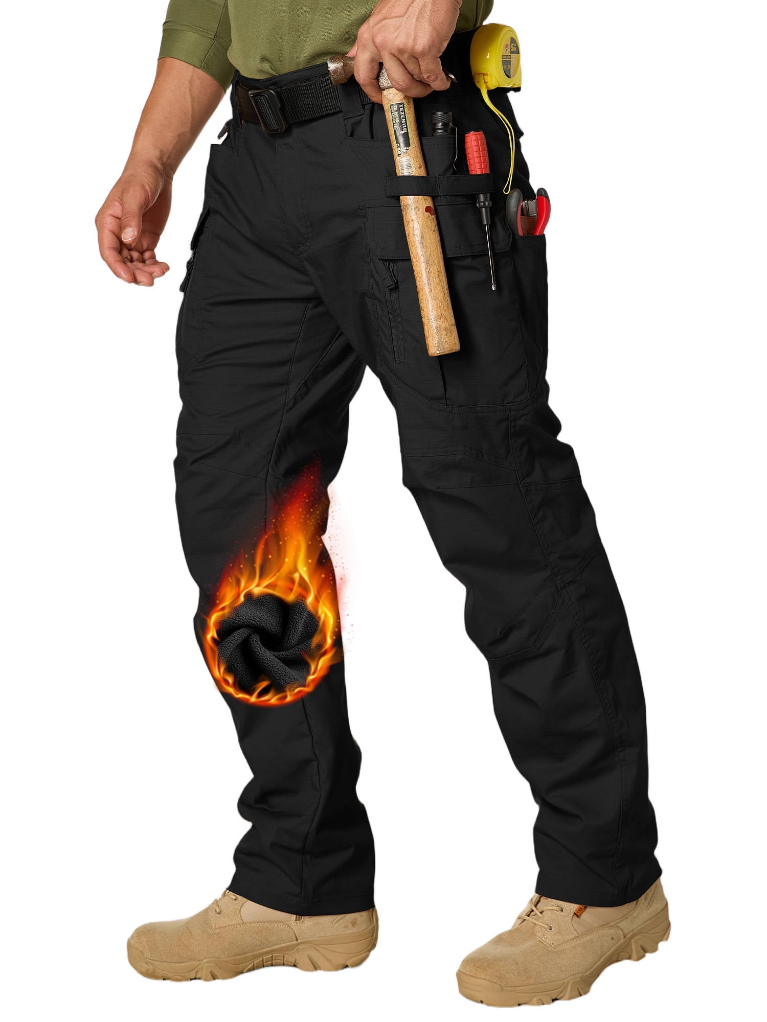 POENTAB Winter Outdoor Work Pants for Men Water Resistant Fleece-Line ...
