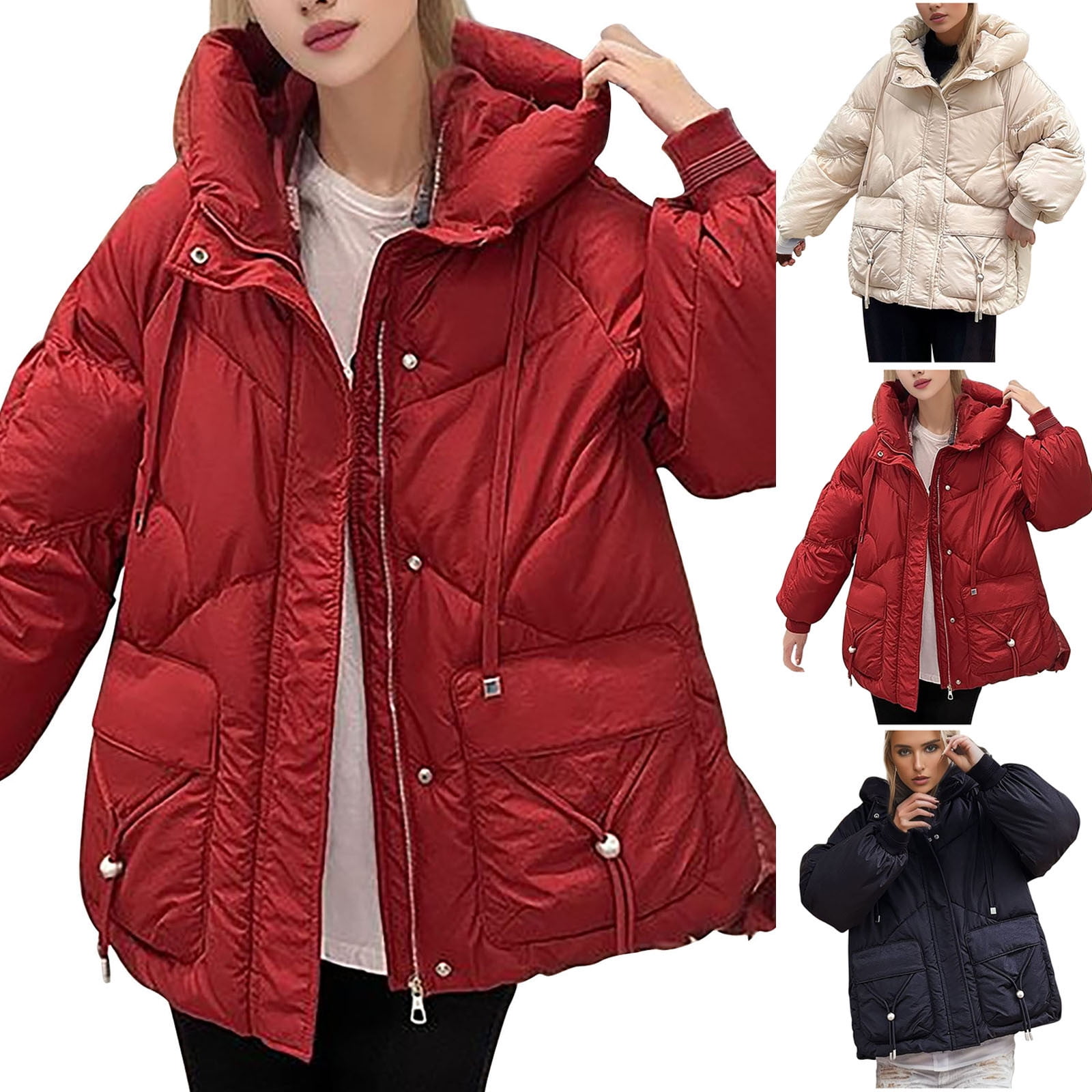 Agkizg Women Fall Winter Jackets Solid Color Cottons Padded Jacket with ...