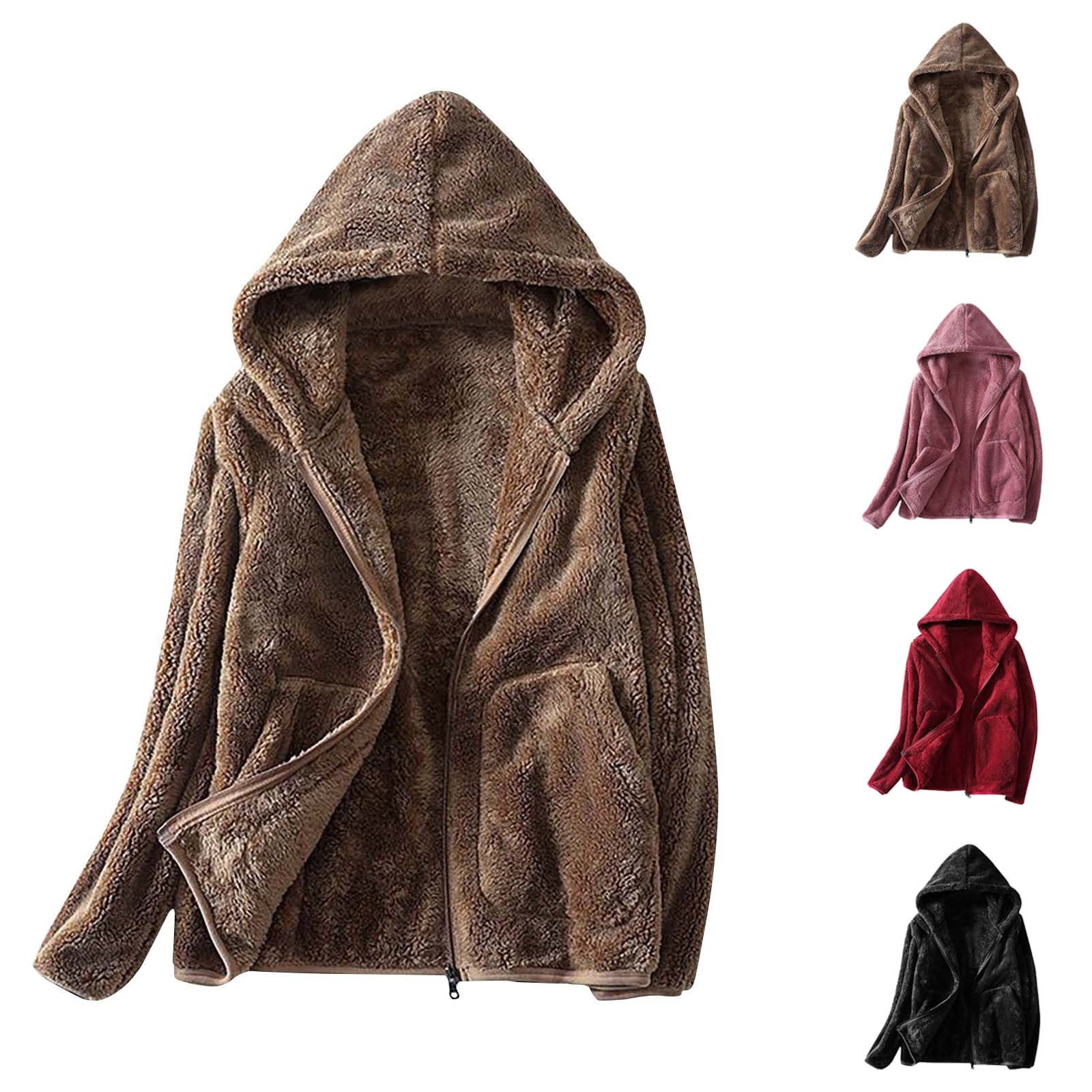 Agkizg Women Fall Winter Jackets Fleece Lined Thick Warm Hooded ...