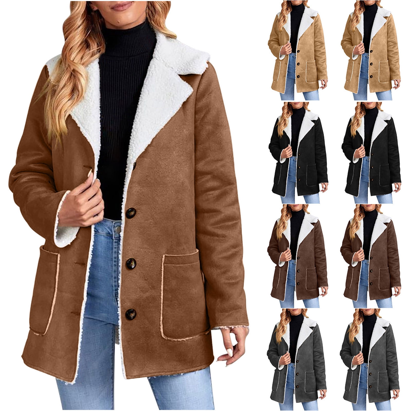Agkizg Women Fall Winter Jackets Solid Color Suede Fleece Blends Jacket ...