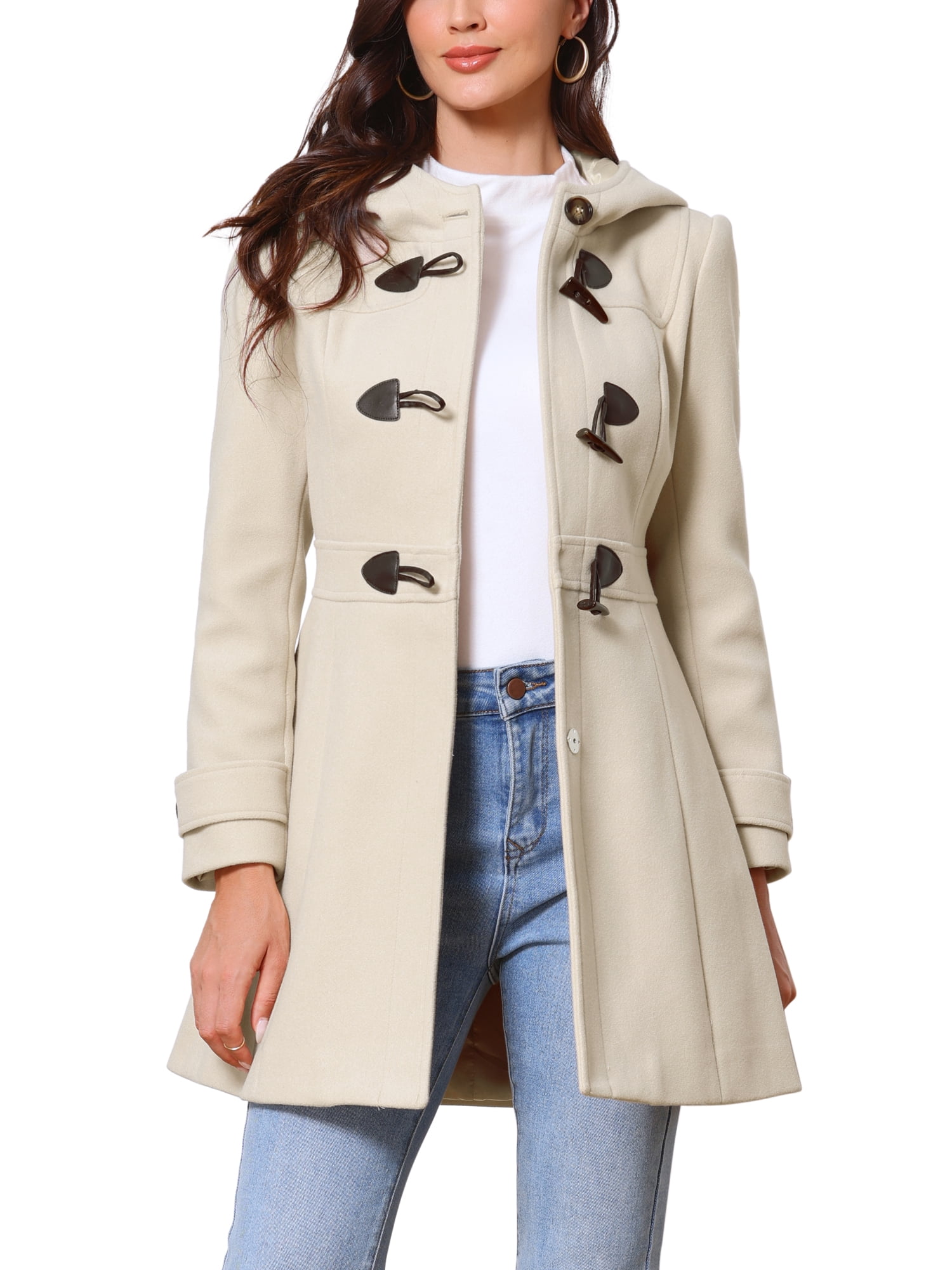 Winter Overcoat for Women Trench Mid-thigh Hooded Toggle Duffle Pea ...