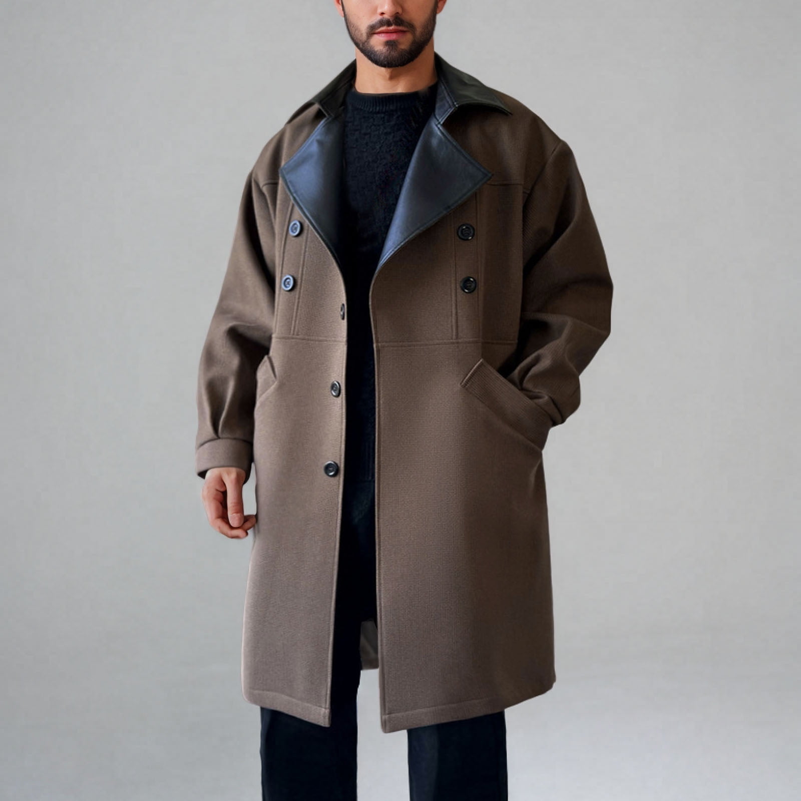 Winter Overcoats for Men Trench Coat Fall Jacket Long Sleeve Loose Fit ...