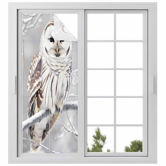 Winter Owl Window Privacy Film, Country Birds Animal Tree Branches Snow ...