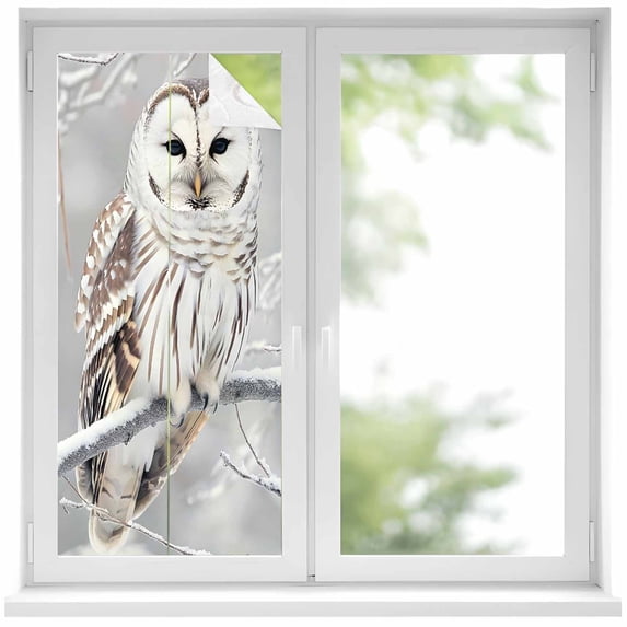 Winter Owl Window Privacy Film, Country Birds Animal Tree Branches Snow ...