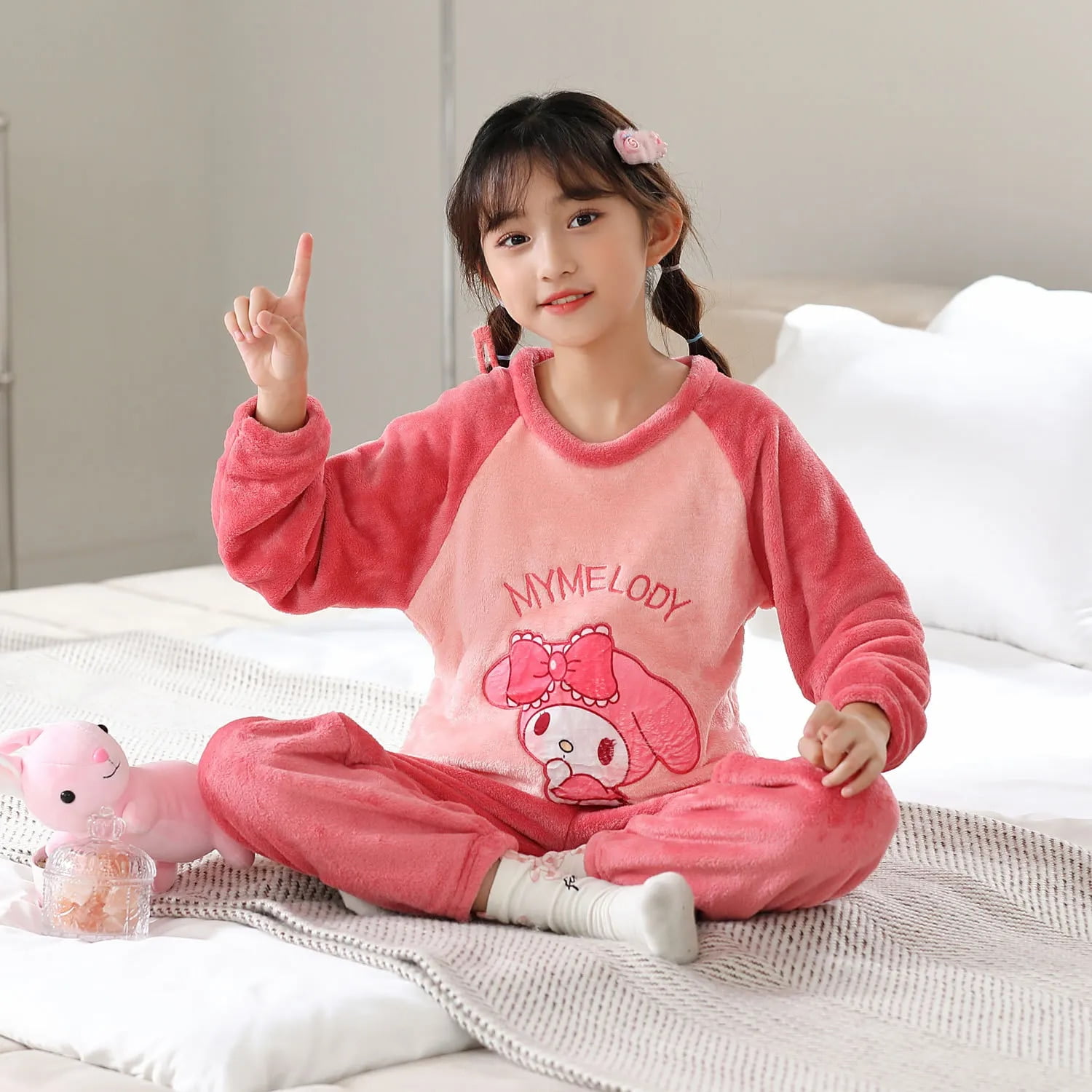 Winter Pajamas Set Kawaii Kuromi My Melody Cinnamoroll Children Warm ...
