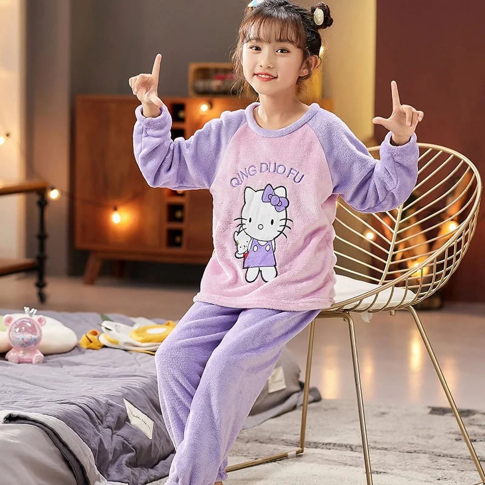 Winter Pajamas Set Kawaii Kuromi My Melody Cinnamoroll Children Warm ...