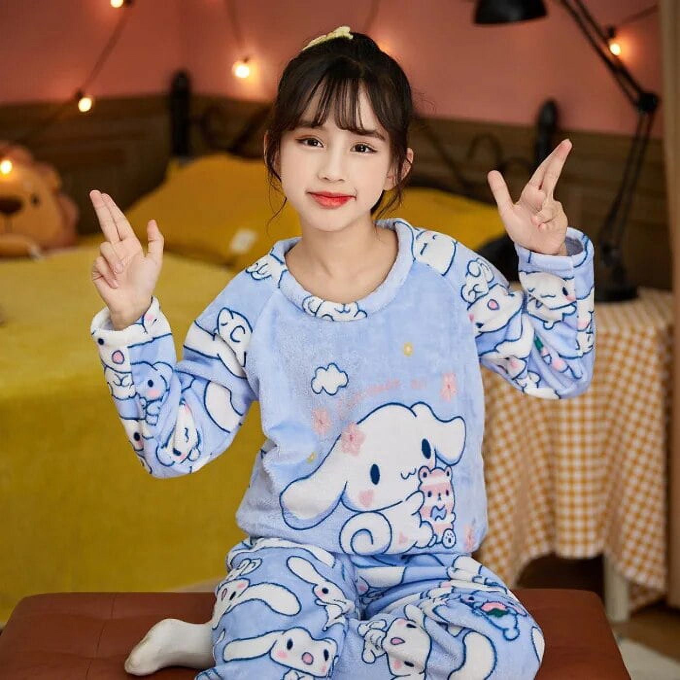 Winter Pajamas Set Kawaii Kuromi My Melody Cinnamoroll Children Warm ...