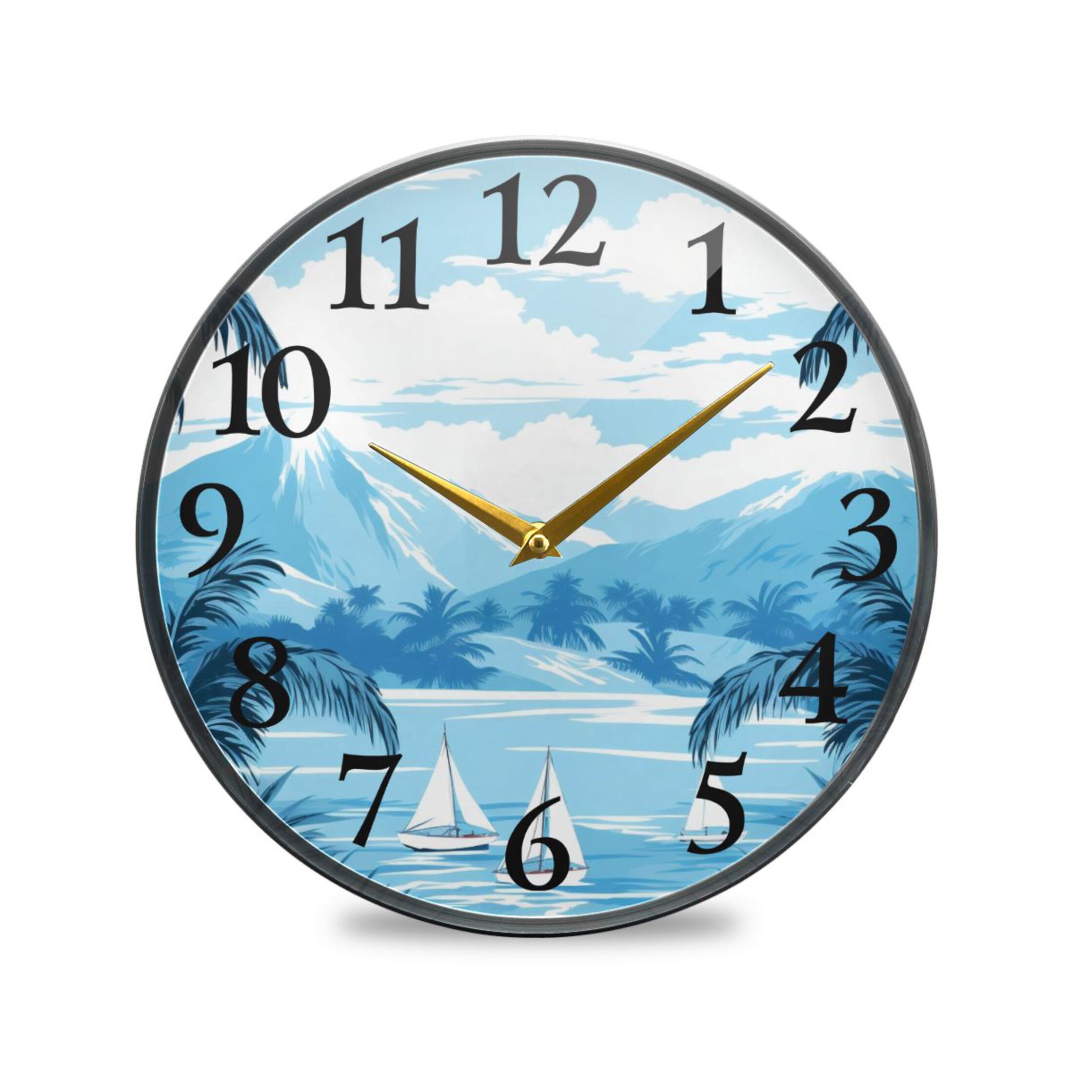 Winter Palm Trees Landscape Wall Clocks Battery Operated 9.5 Inch Round ...