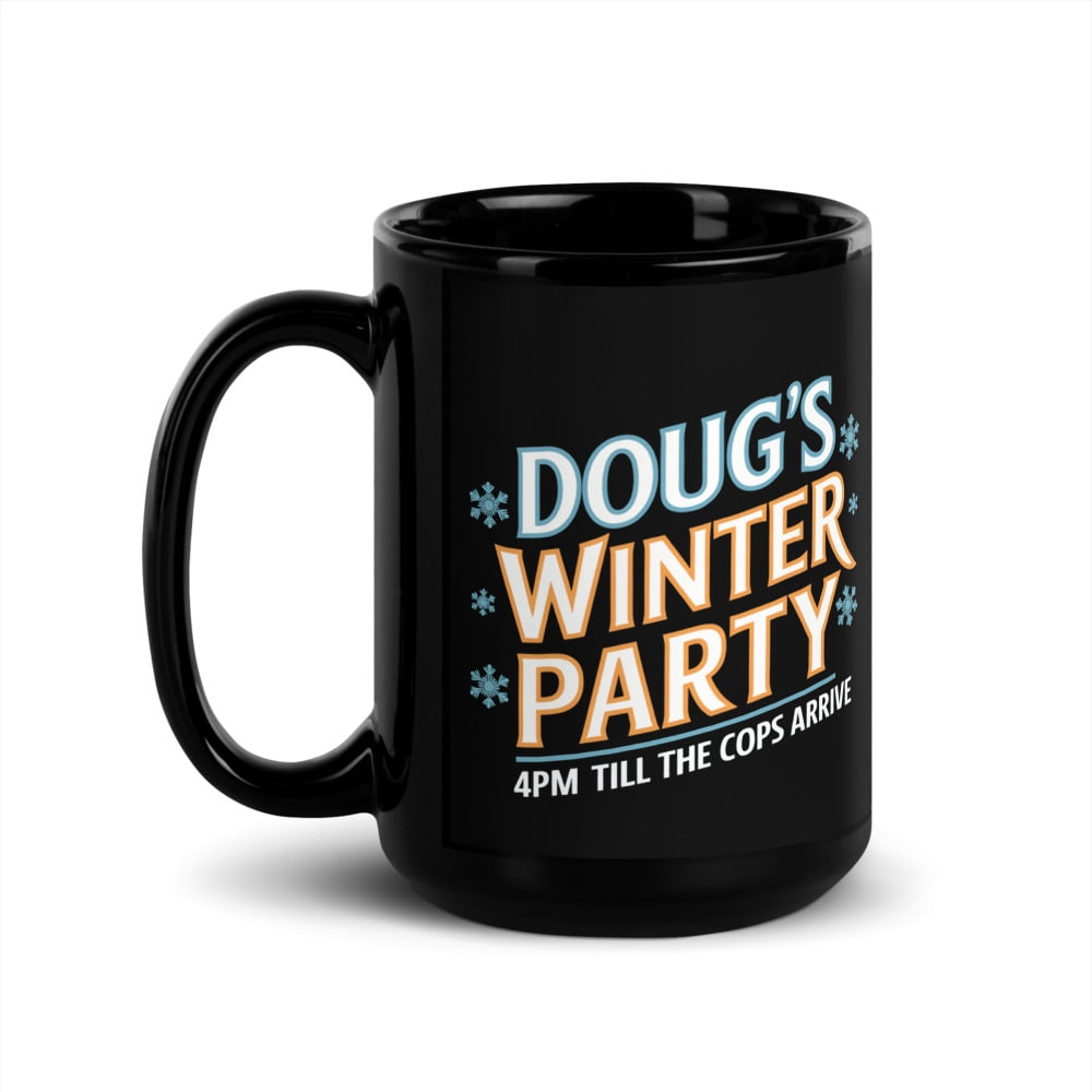 Winter Party Invitation Black Glossy Mug, Doug's Winter Party February ...