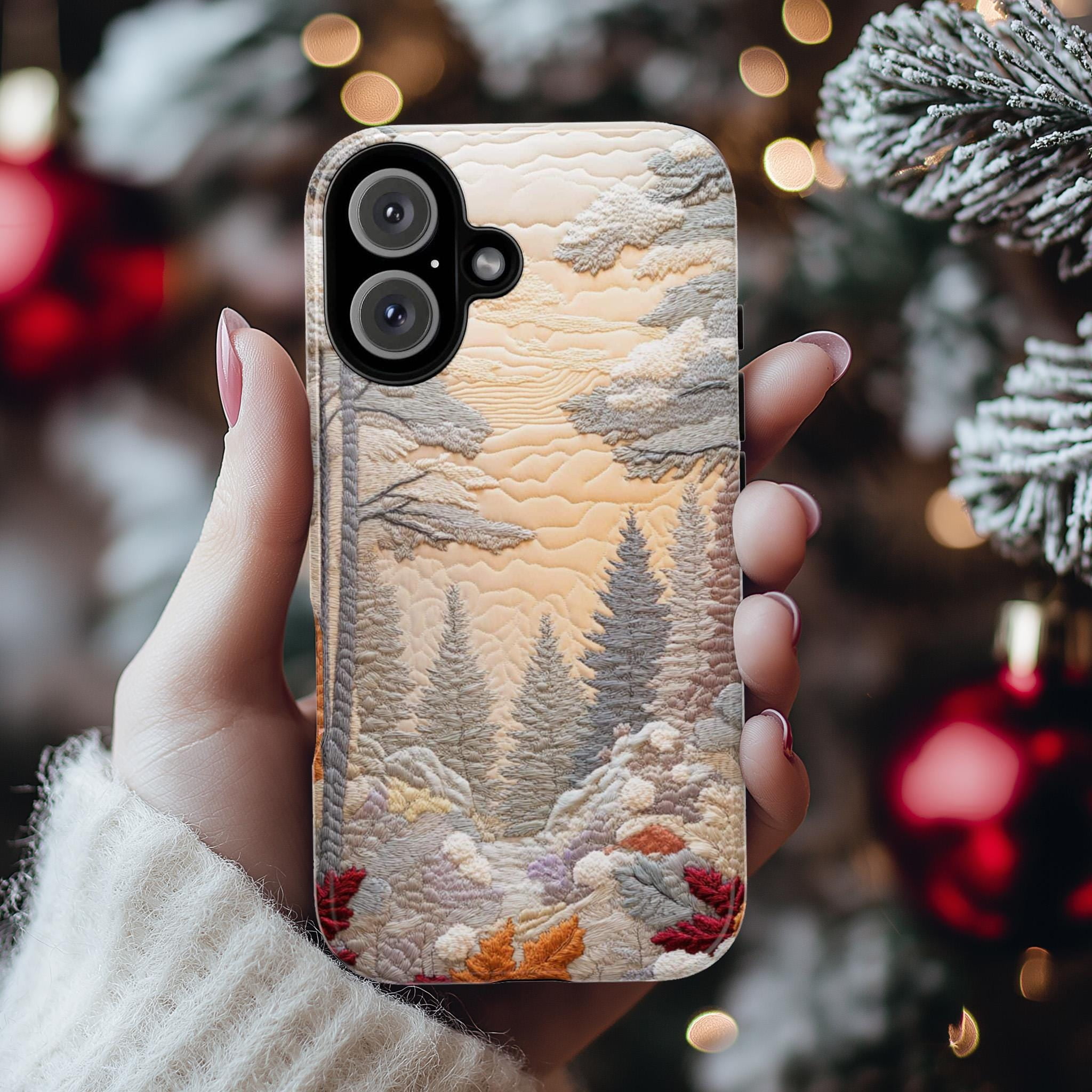Winter Patchwork Phone Case Snow Forest Scene iPhone 17 11 12 13 14 15 ...