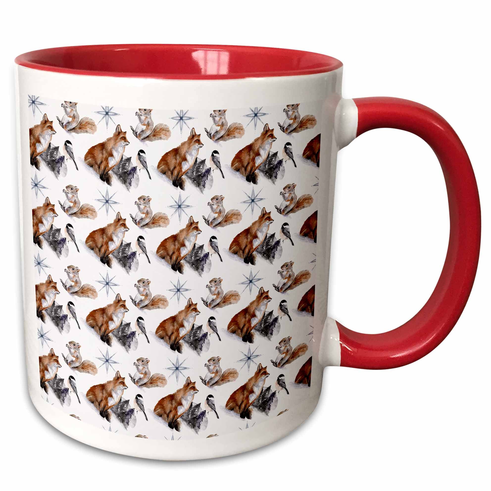 3drose, Winter Pattern of Fox, Squirrel, Bird, Spruce Tree, Star on ...
