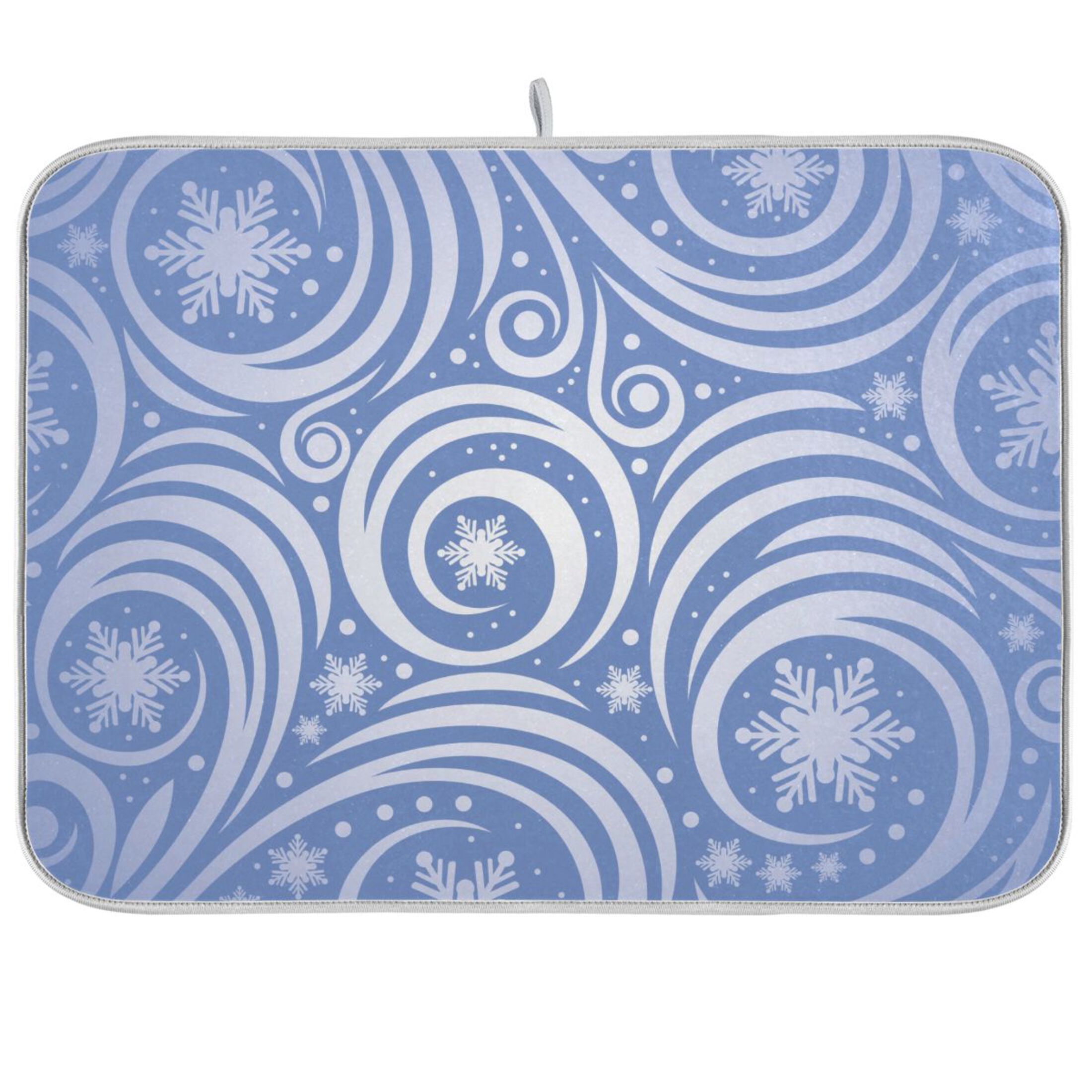 Winter Pattern with Blue Dish Drying Mat Microfiber Kitchen Mats Large ...