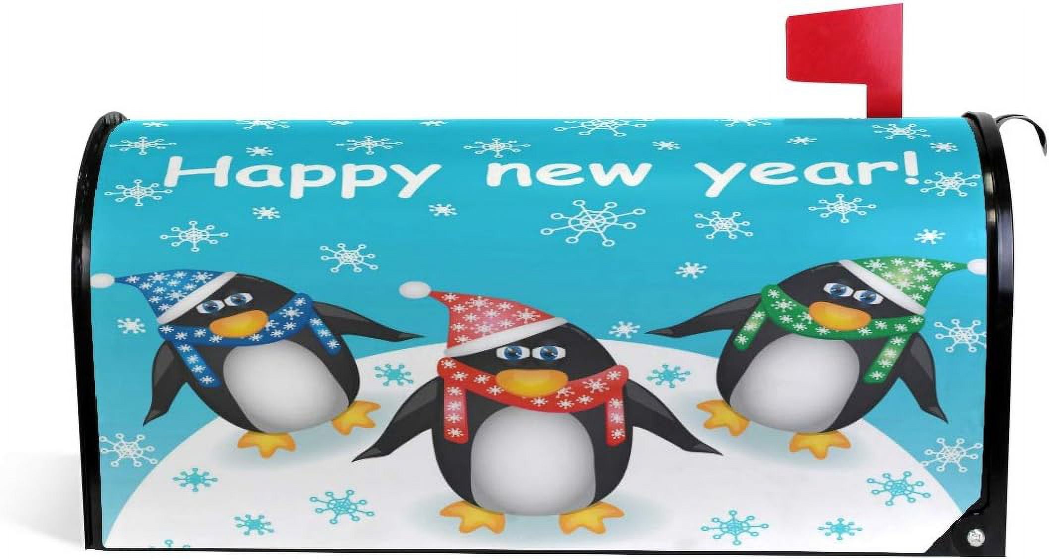 Winter Penguin Christmas Magnetic Magnetic Mailbox Cover Standard Size ...