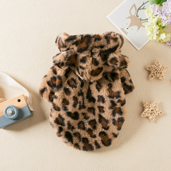 Winter Pet Dog Clothes Warm Fleece Dog Hoodie Leopard Dog Coat Jacket ...