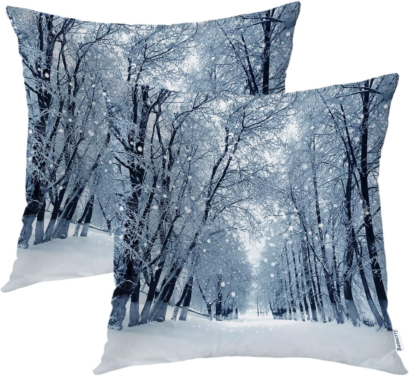 Winter Pillow Covers 18x18 Inch Set of 2, Blue Snow Snowstorm in Park ...