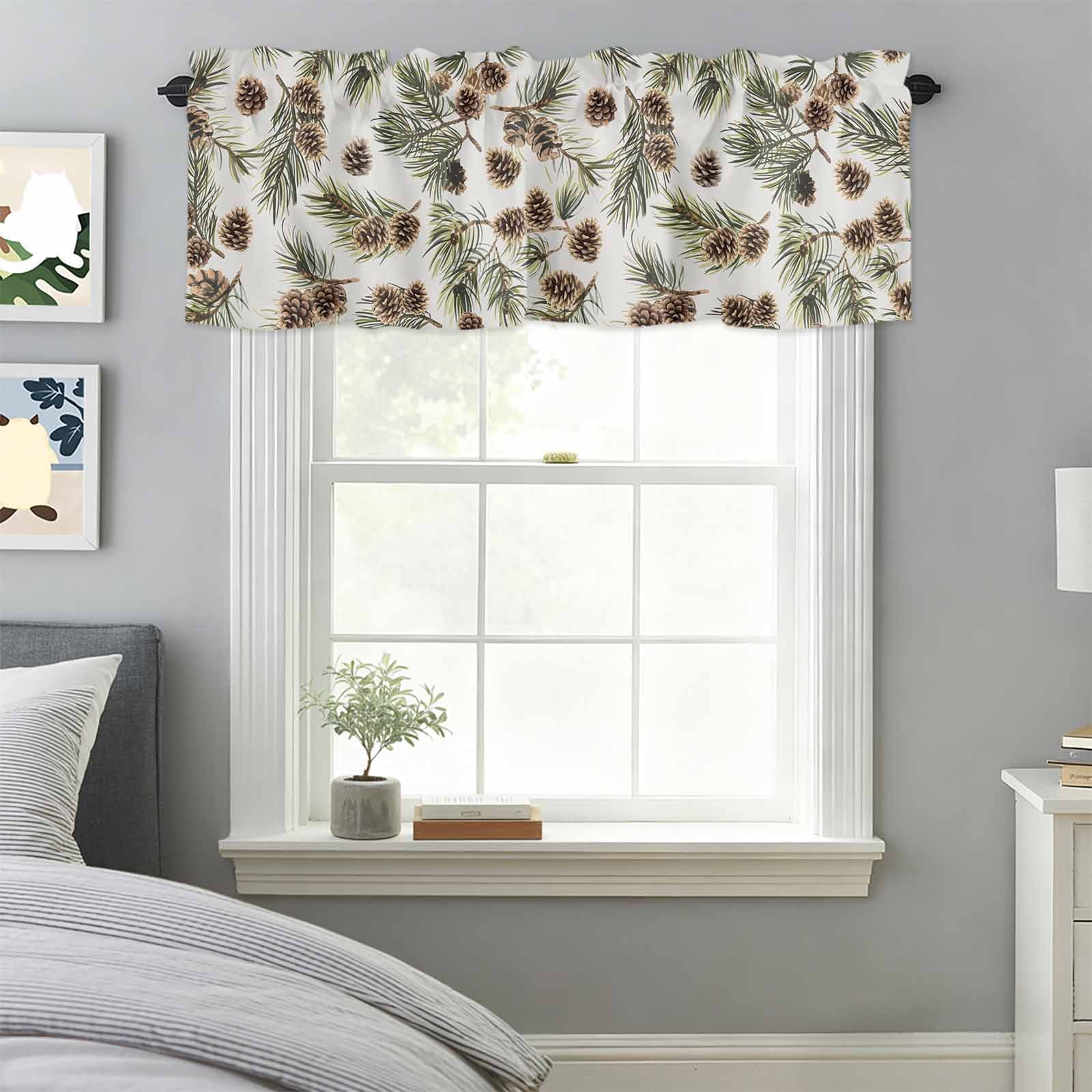 Winter Pine Cone Leaf Valances for Windows,Rod Pocket Valance for ...