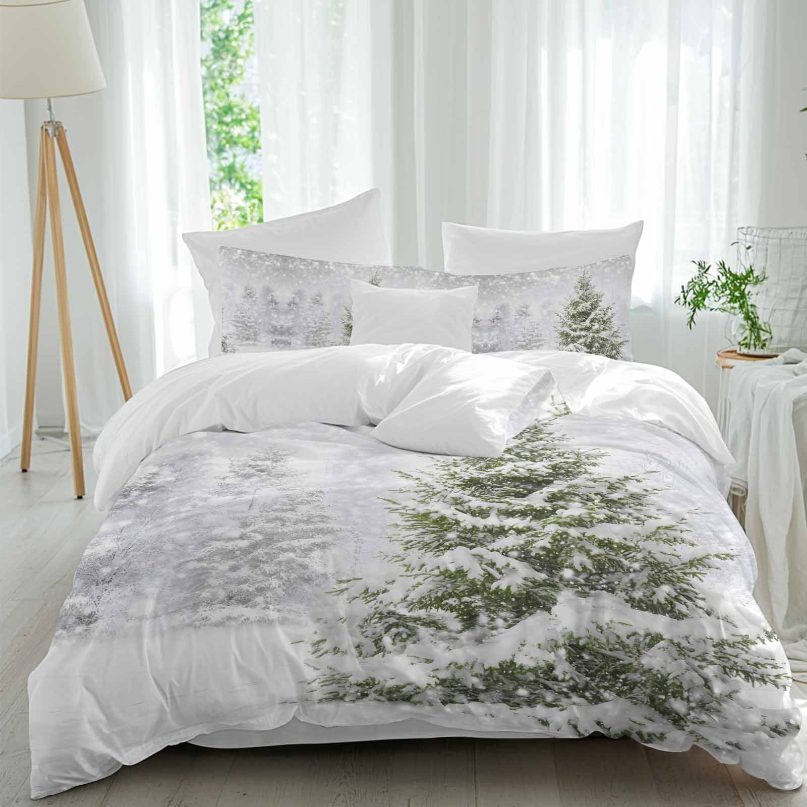 Winter Pine Tree Duvet Cover Set Twin Size, Snowflakes Christmas Tree ...