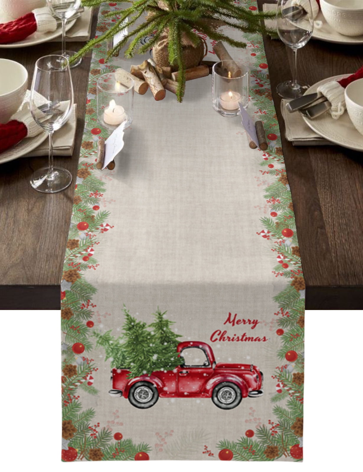 Winter Pine Tree Pine C Retro Table Runner Home Wedding Table Flag Mat ...