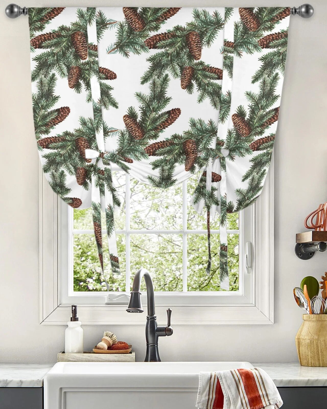 Winter Pine Tree Pine Cones Window Curtain for Living Room Bedroom ...