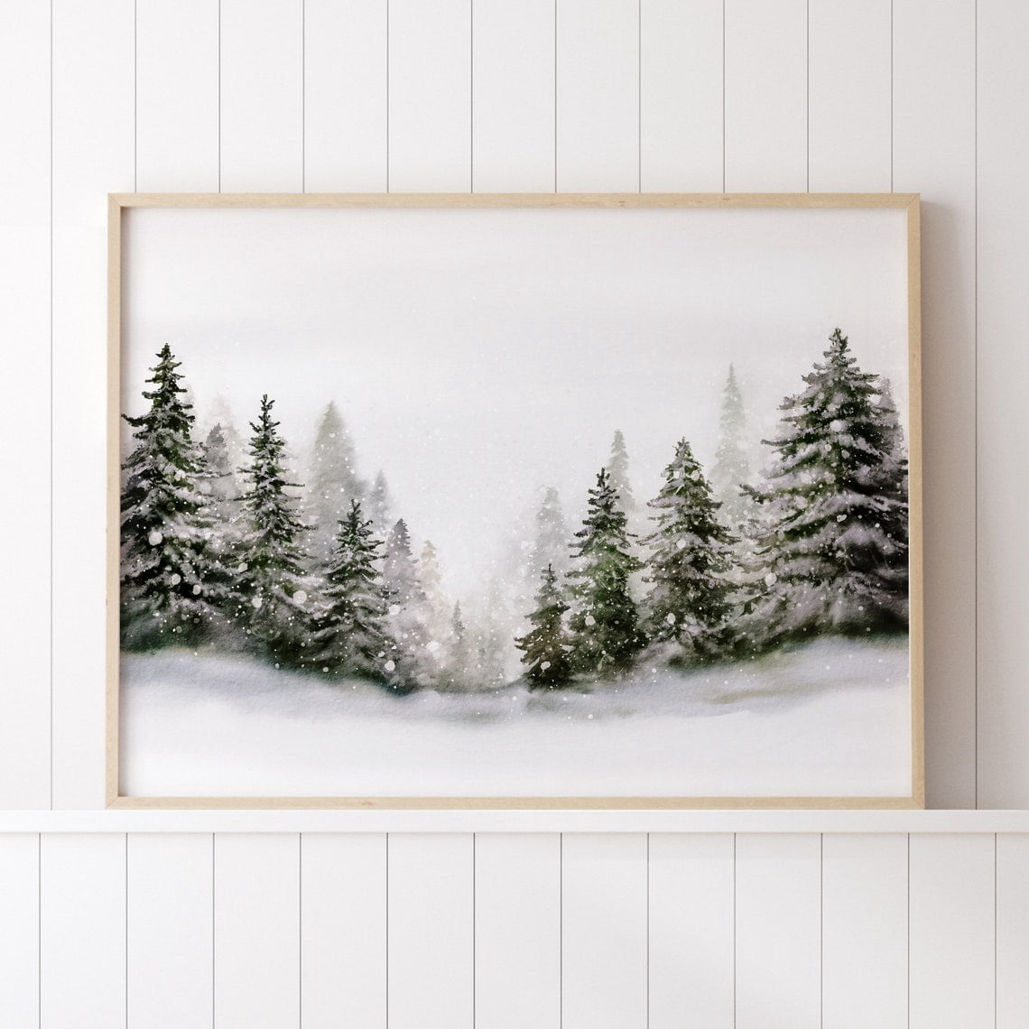Winter Pineest Print, Winter Tree Wall Art, Snowy Landscape, Farmhouse ...