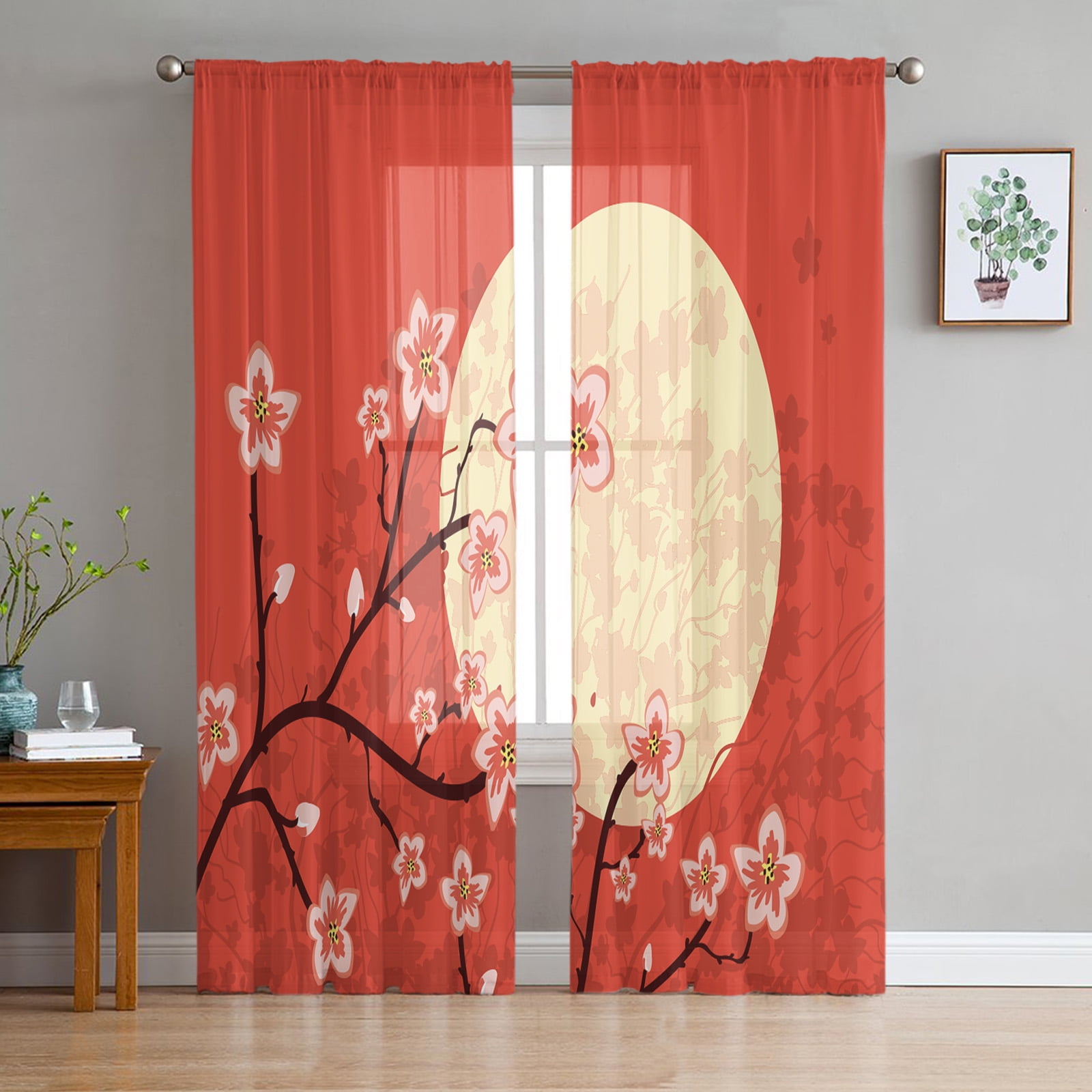 Winter Plum Blossom Chinese Sheer Curtain for Living Room Bedroom Voile ...