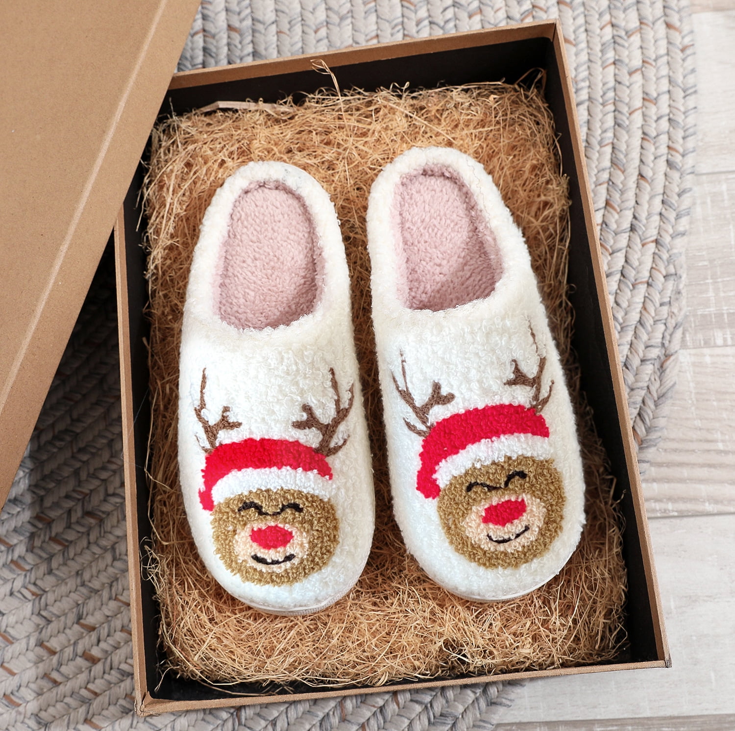 Winter Plush Funny Slippers Women Men Cute Cartoon Christmas Slippers ...