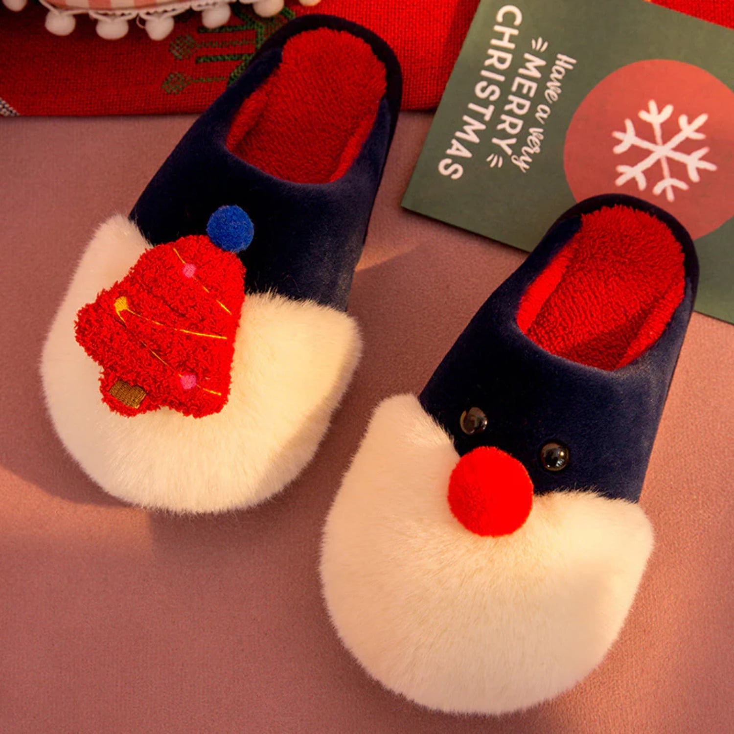 Winter Plush Slippers Christmas Cute Santa Claus And Christmas Tree ...