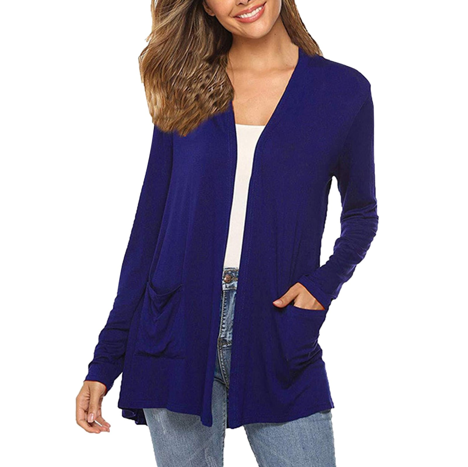 Winter Polyester Long Sleeve Spandex Cardigan for Women Blue Cover-Up ...