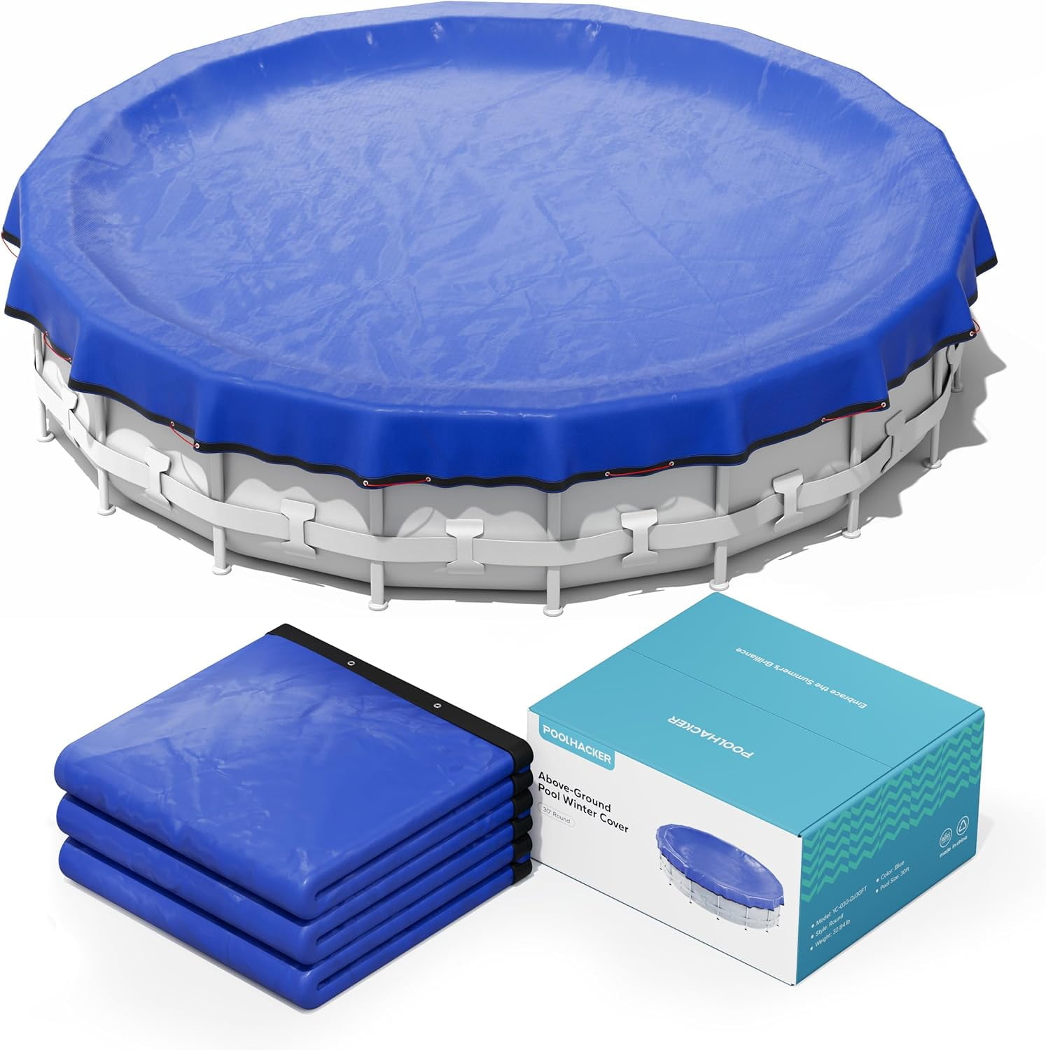 Winter Pool Cover 15FT/18FT/21FT/24FT - 18 Foot Round Pool Cover, 4 Foot Overlap Extra Thick ...