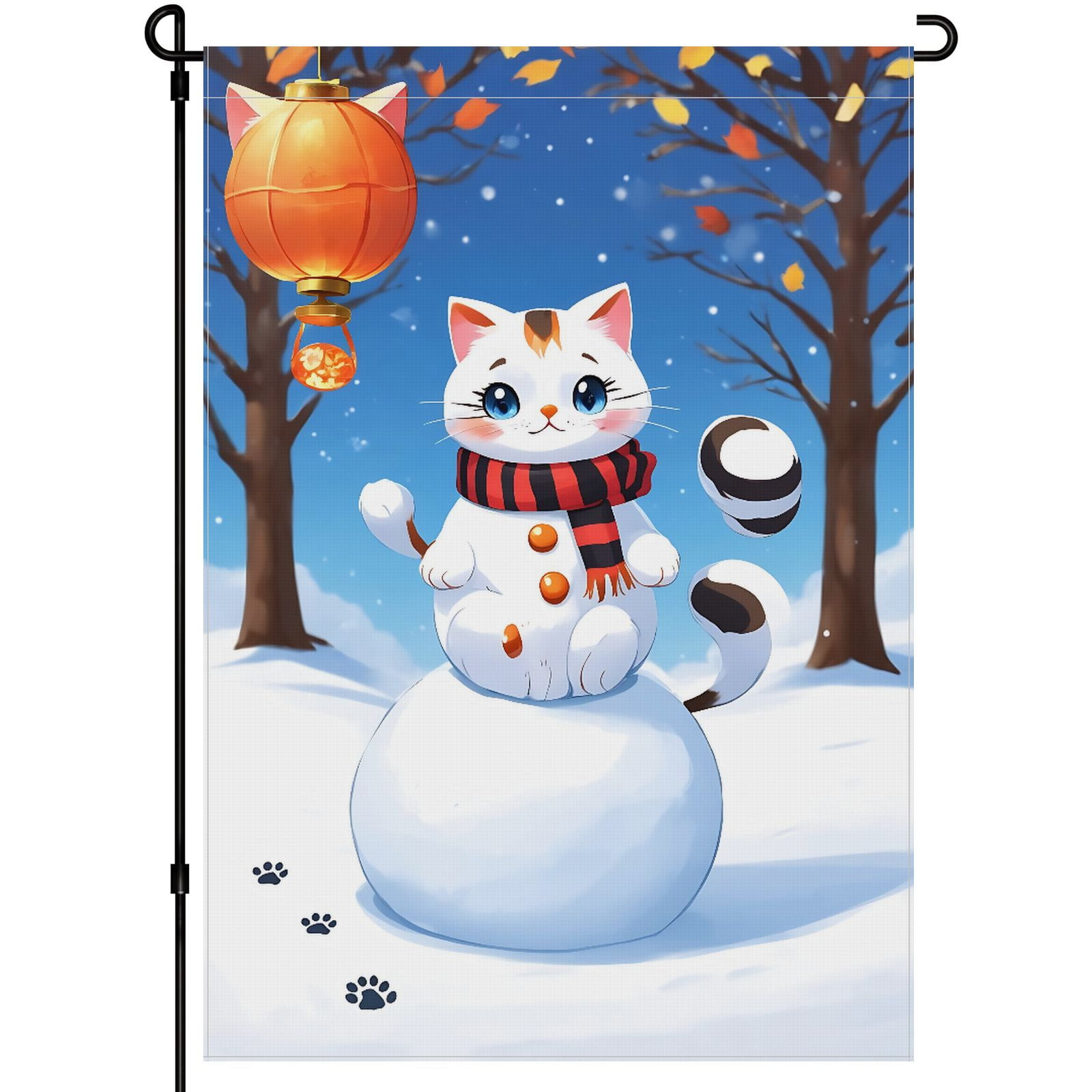 Winter Porch Flags Snowman Cute Cat Cute Cartoon Washable Outdoor ...