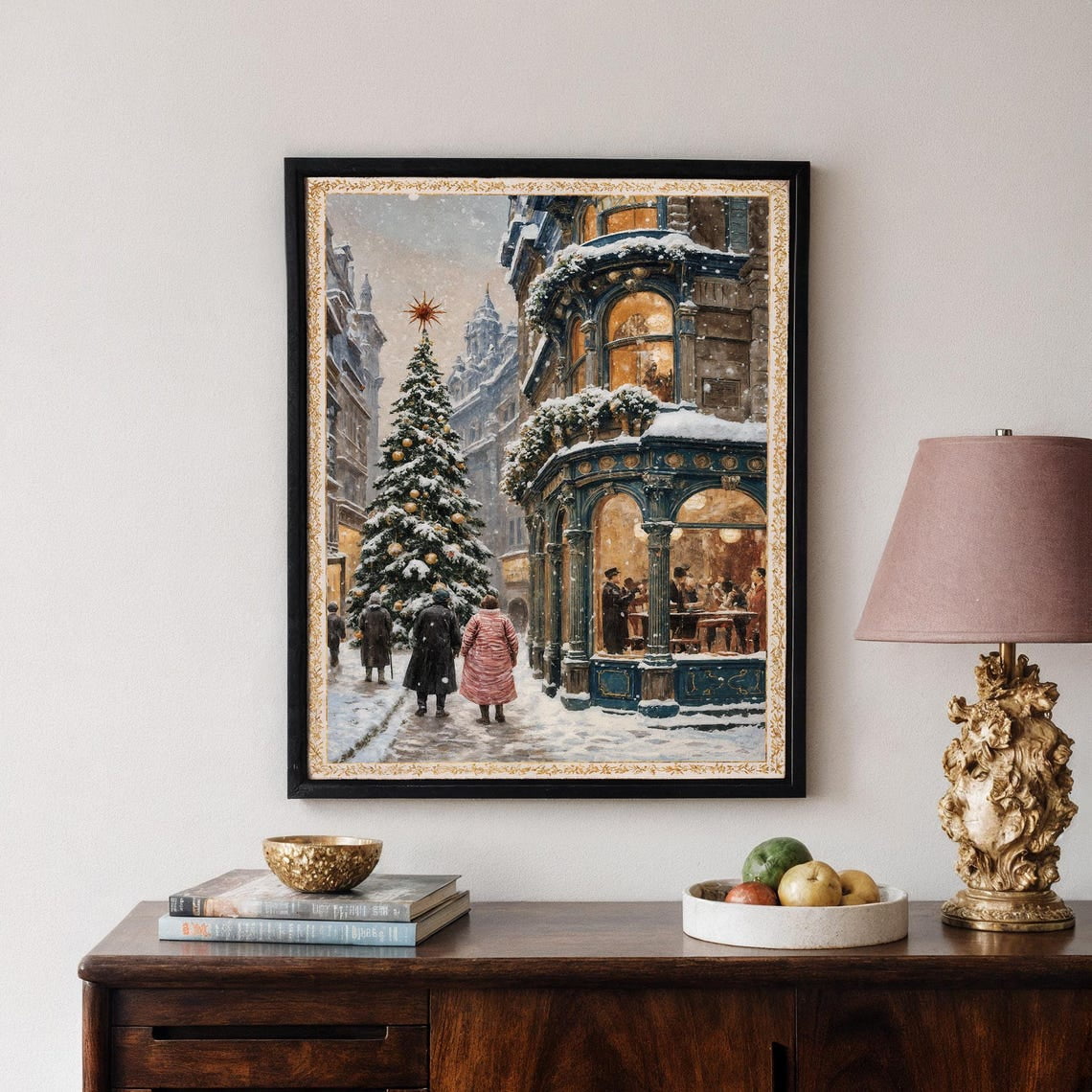 Winter Posters Vintage Winter Street Scene Wall Art Festive Family ...