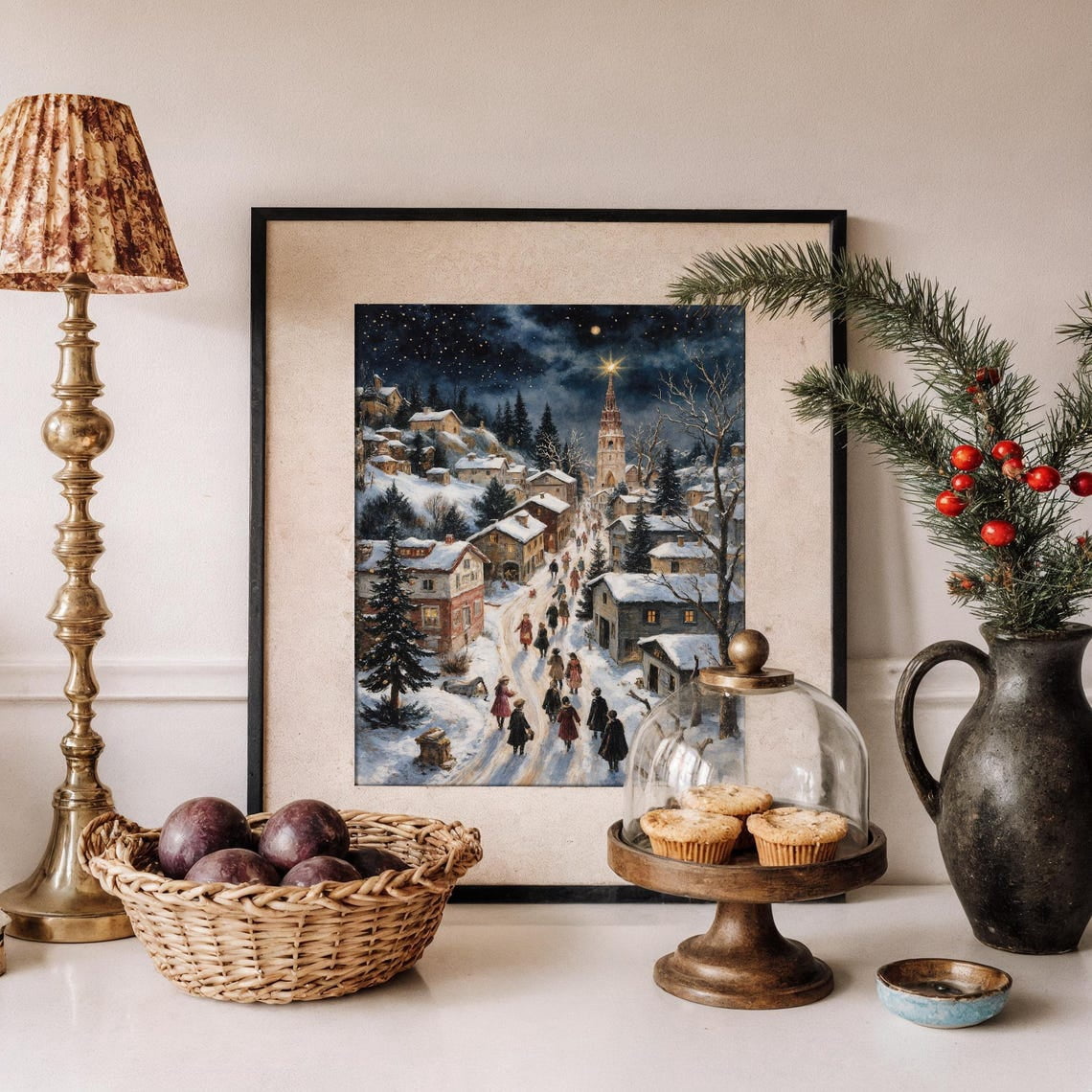 Winter Posters Vintage Winter Village Art Retro Winter Scene Winter ...