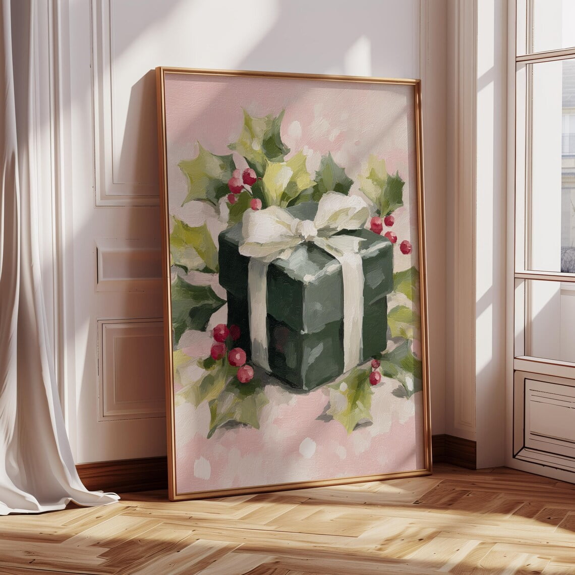 Winter Present Art Poster, Festive Holly & Berries UNFRAMED Poster ...