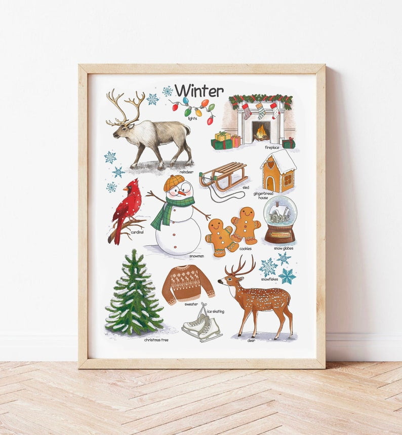 Winter Printable Wall Art Nursery Watercolor Educational Toddler ...