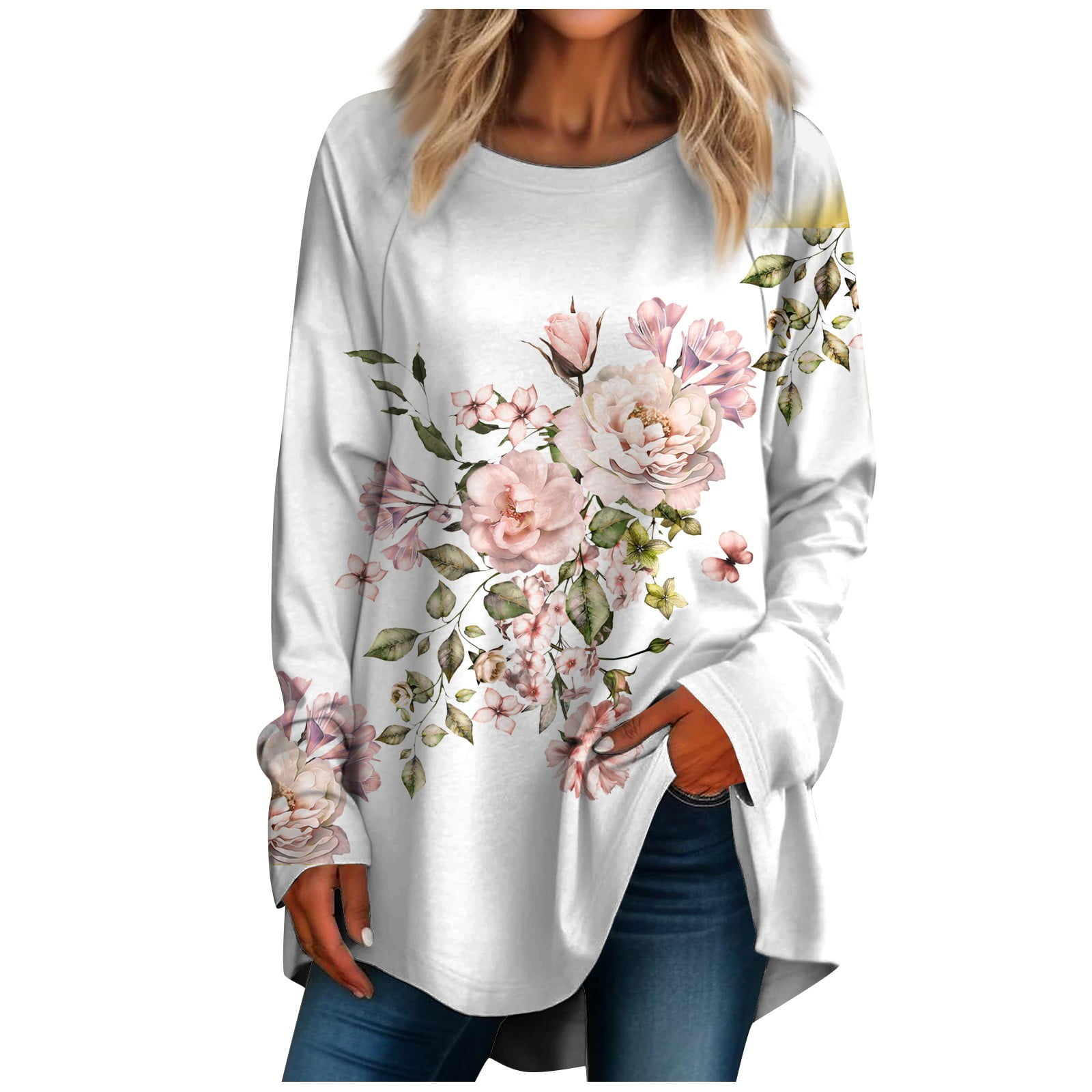 Women Fall Winter Pullovers Shirts, Basic Soft Autumn Shirts for Women Trendy Round Neck Long ...