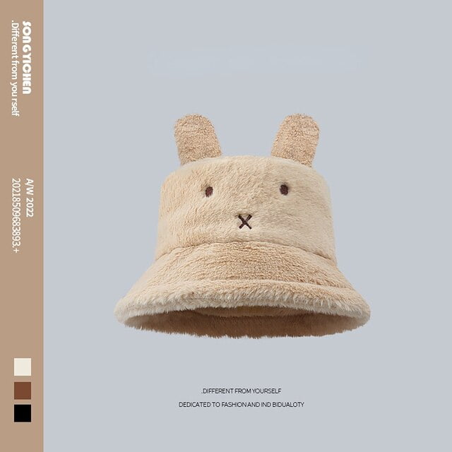 Winter Rabbit Ear Bucket Hat Versatile Imitation Rabbit Hair Fisherman ...