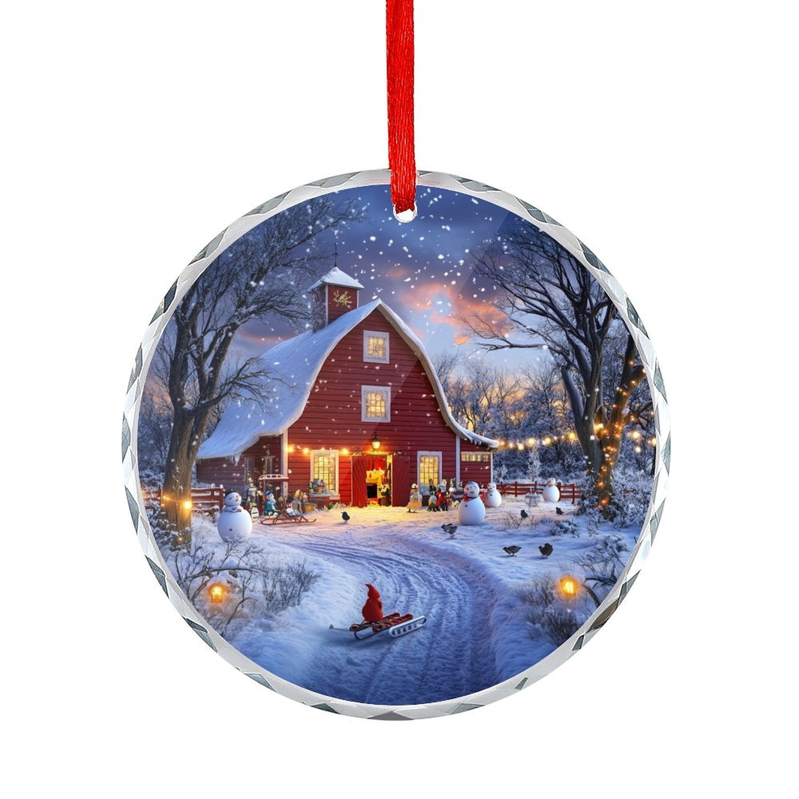 Winter Red Barn Winter Frolic Christmas Ornament Gift Exchange Present ...