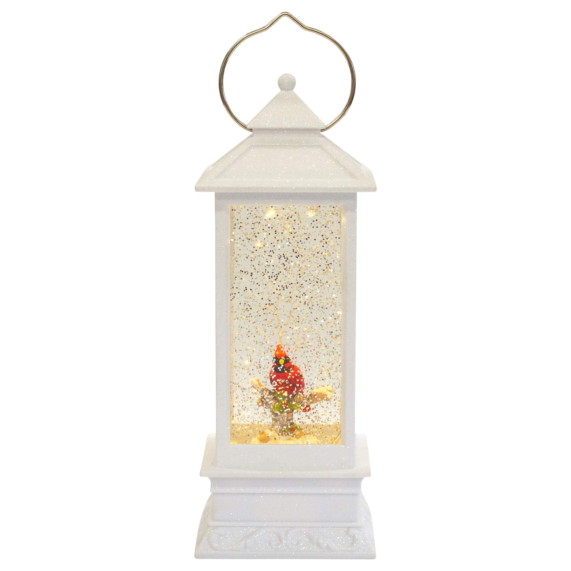 Winter Red Cardinal in Swirl Snow Dome Lantern with LED Lights, 10 3/4 ...