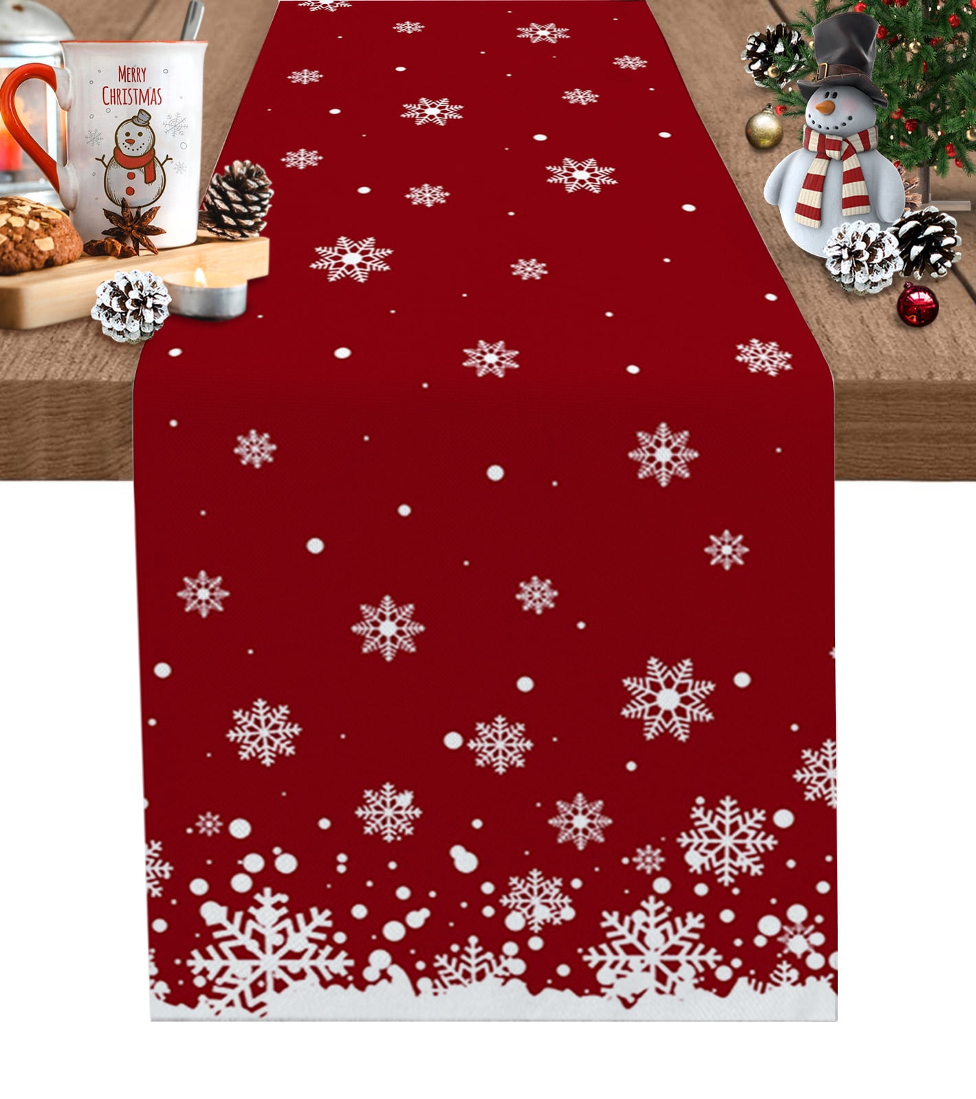 Winter Red Snowflakes Table Runner Cotton Linen Wedding ration ...