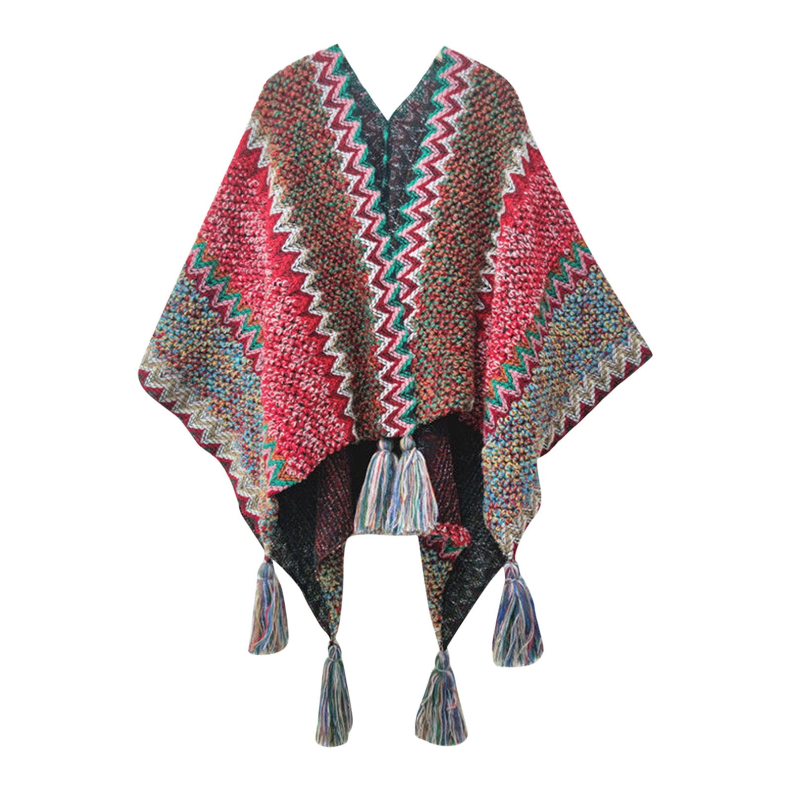 Winter Red Womens Shawls Soft And Comfortable Knitted Sweater Tops Shawl Tassel Fringed Wraps ...